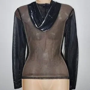 Ralph Lauren | Tops | Ralph Lauren Black Metallic Silver Sheer Mesh ...